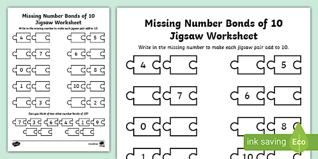 👉 Missing Number Bonds of 10 Jigsaw Worksheet - Twinkl