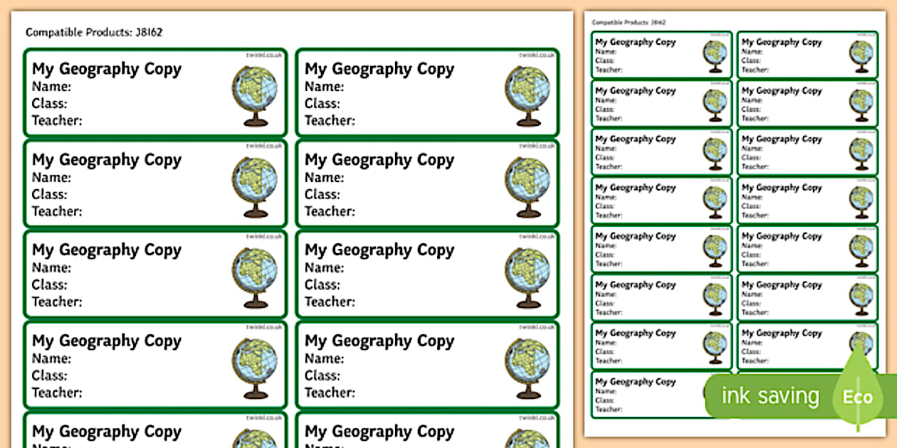 Pupil Geography Copybook Labels-Irish (Teacher-Made)