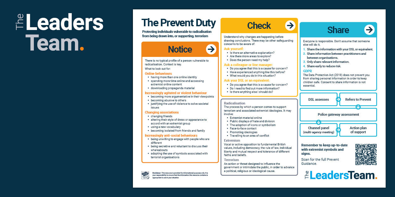 Prevent Duty Poster - Leaders - Safeguarding