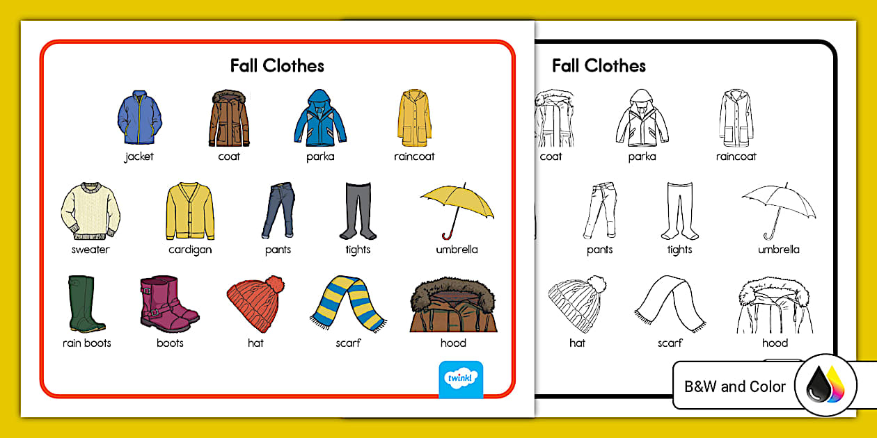 Fall Clothes Vocabulary Mat