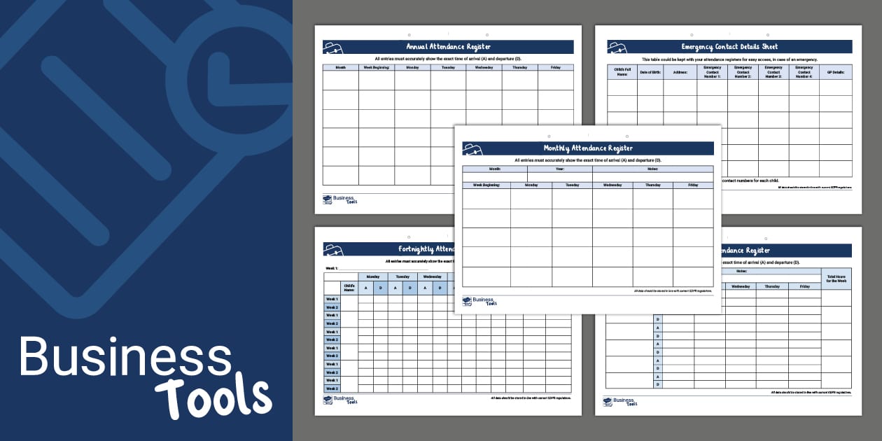 Attendance Registers and Emergency Contact Pack for Childminders