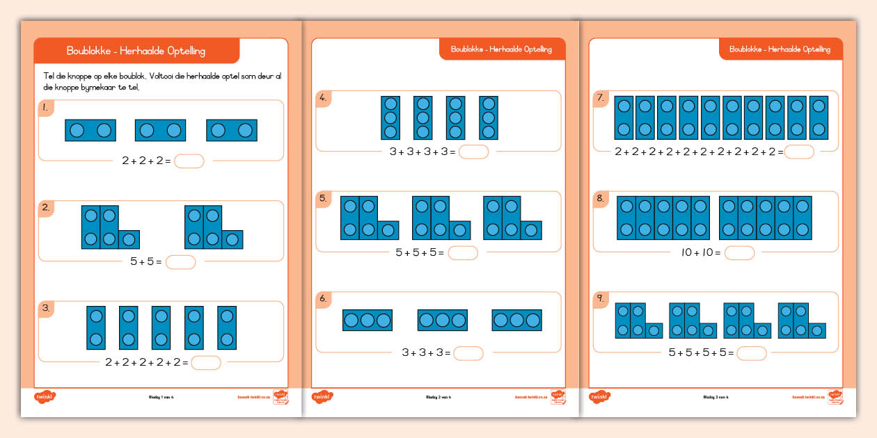 Graad 1 Wiskunde Herhaalde Optelling (KABV-Belyn) - Twinkl