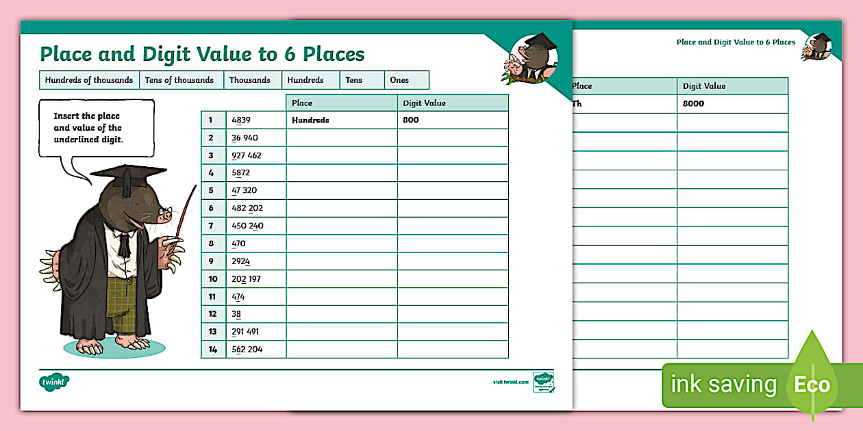Place and Digit Value to 6 places (teacher made) - Twinkl