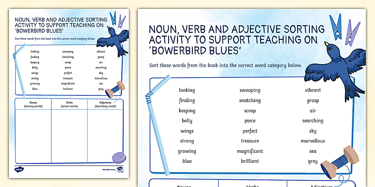 ‘Bowerbird Blues’ Grammar Sorting Activity - English