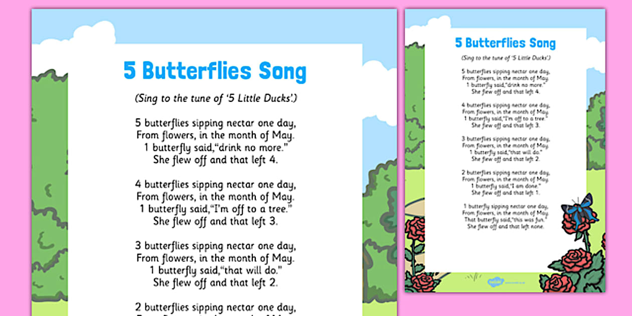 5 Butterflies Song (teacher made) - Twinkl