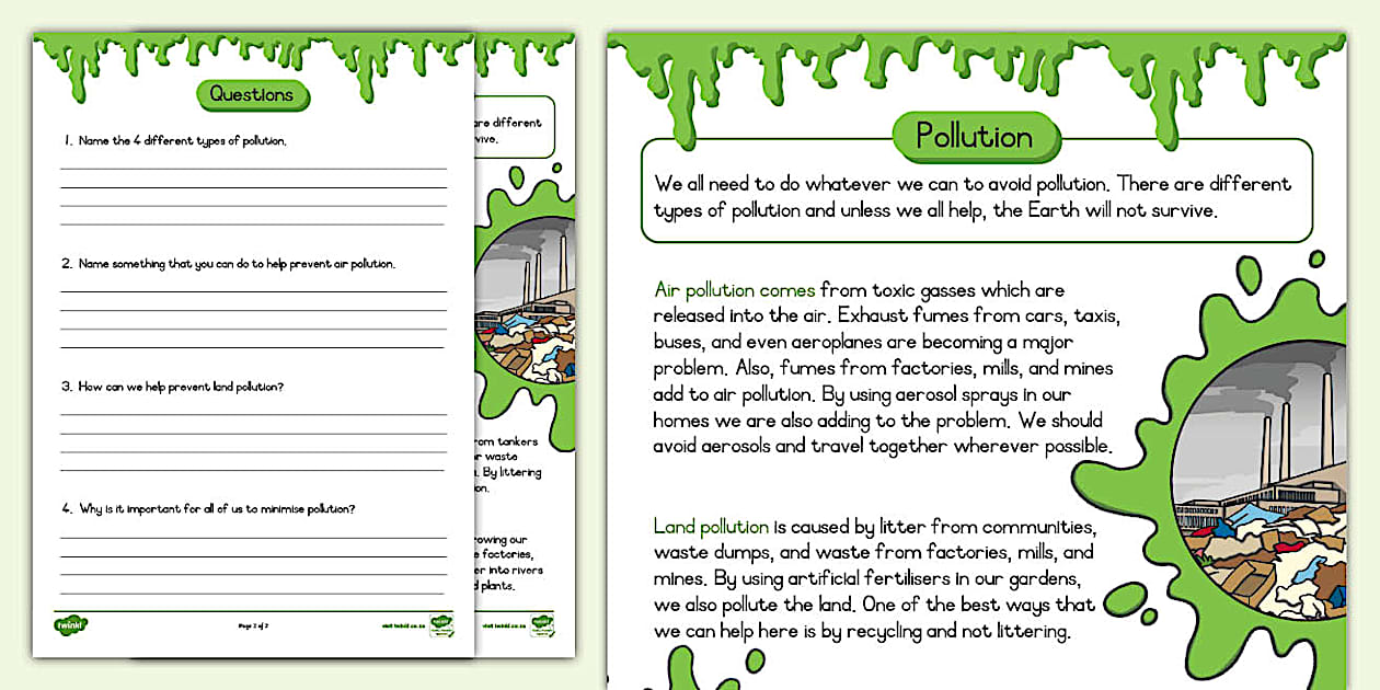 Types Of Pollution Worksheets - Twinkl South Africa - Twinkl