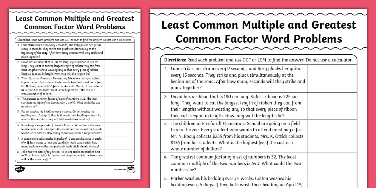 Sixth Grade Least Common Multiple and Greatest Common Factor Word Problems