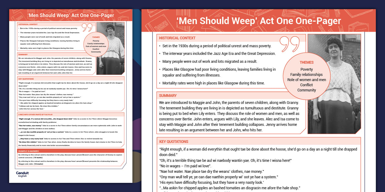 'Men Should Weep' Act One One-Pager (teacher made) - Twinkl
