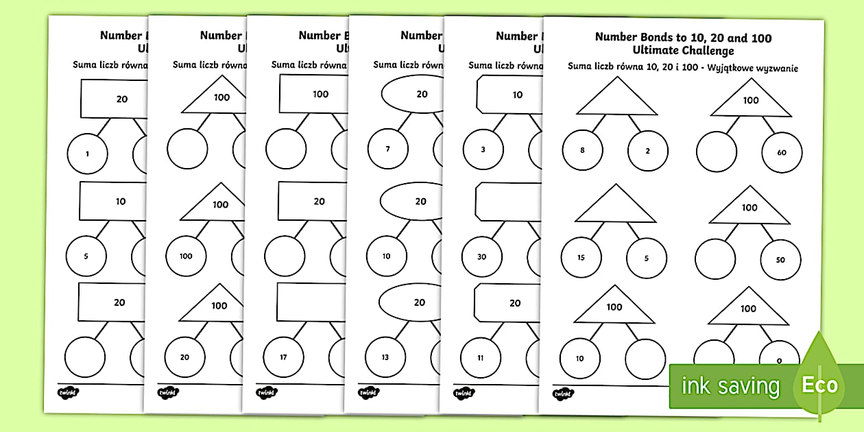 NNumber Bonds to 10 20 and 100 Ultimate Challenge Worksheet / Worksheet