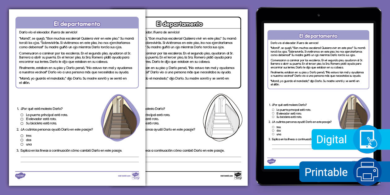 Actividad de comprensión de lectura de ficción para segundo grado: El