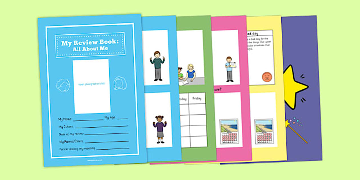 Black and White All About Me Book for Person Centred Review Primary