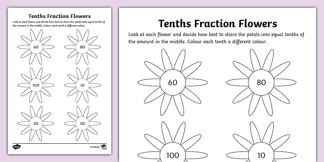 Tenths Fraction Flowers Activity Sheet (Teacher-Made)