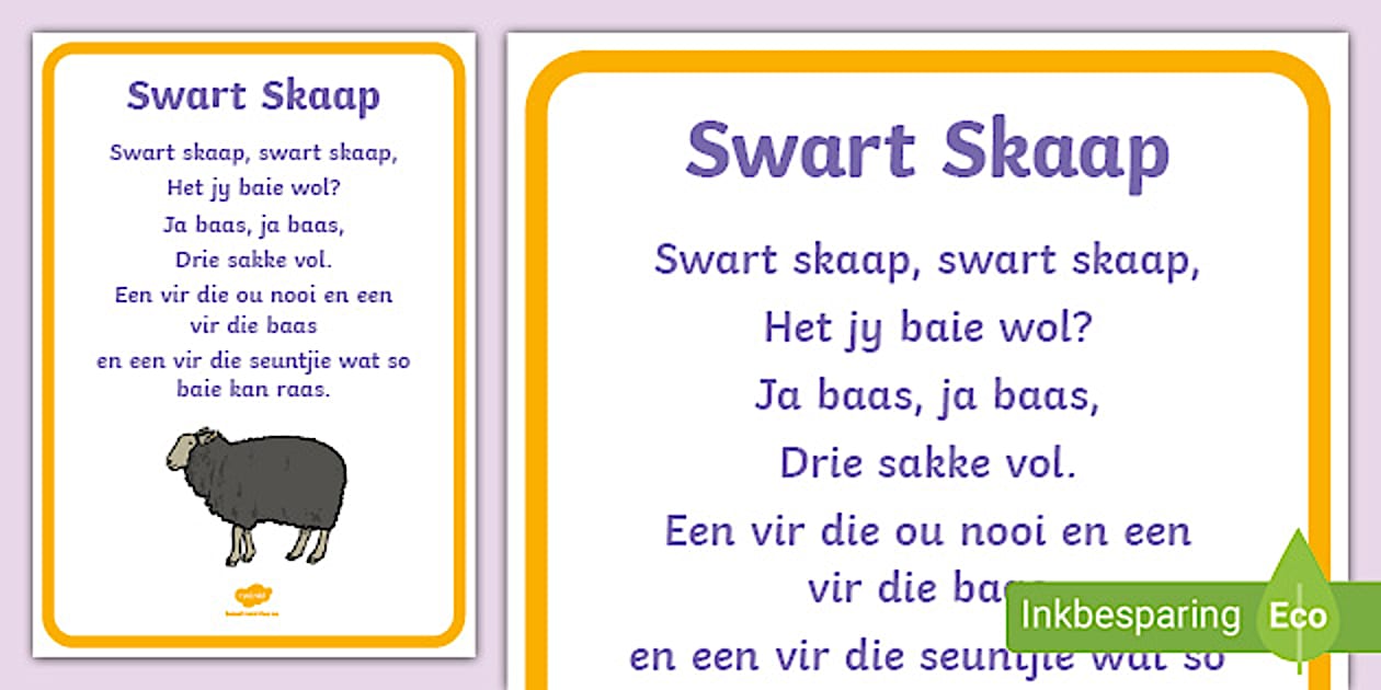 Swart Skaap Lirieke Plakkaat (Teacher-Made) - Twinkl