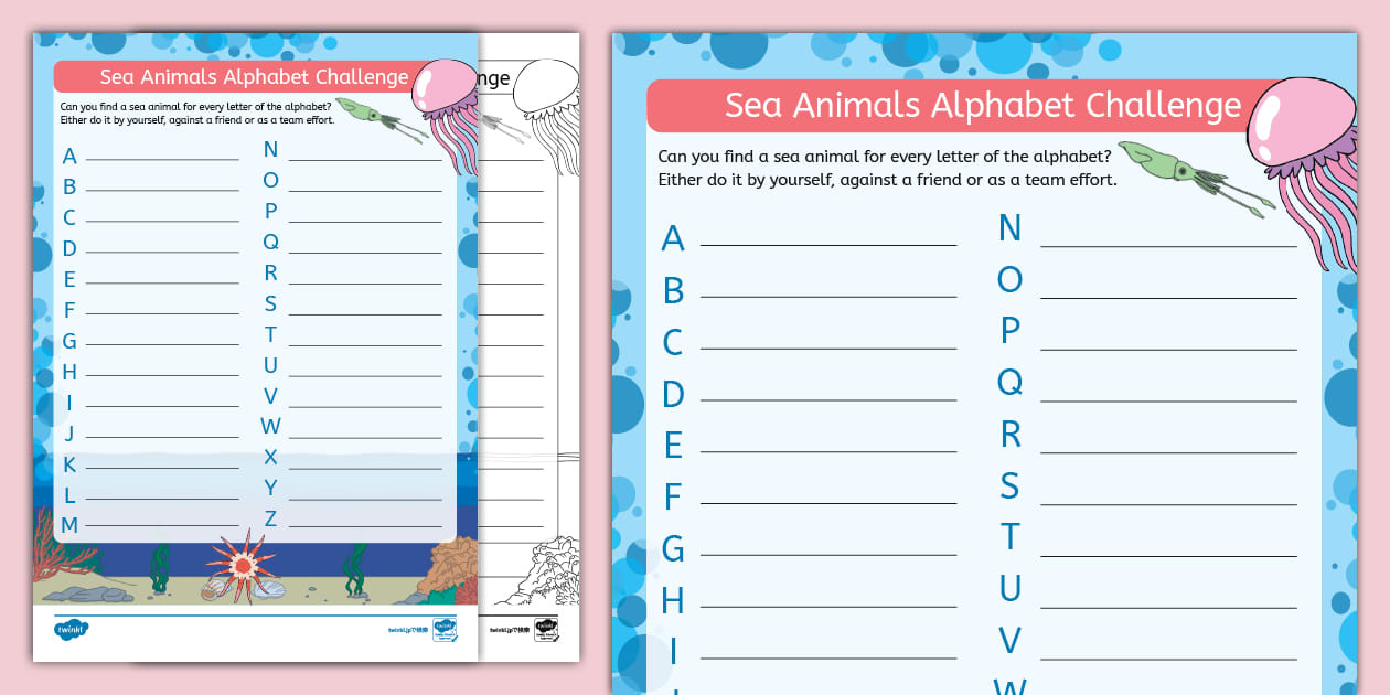 Sea Animals Alphabet Challenge Worksheet - Twinkl