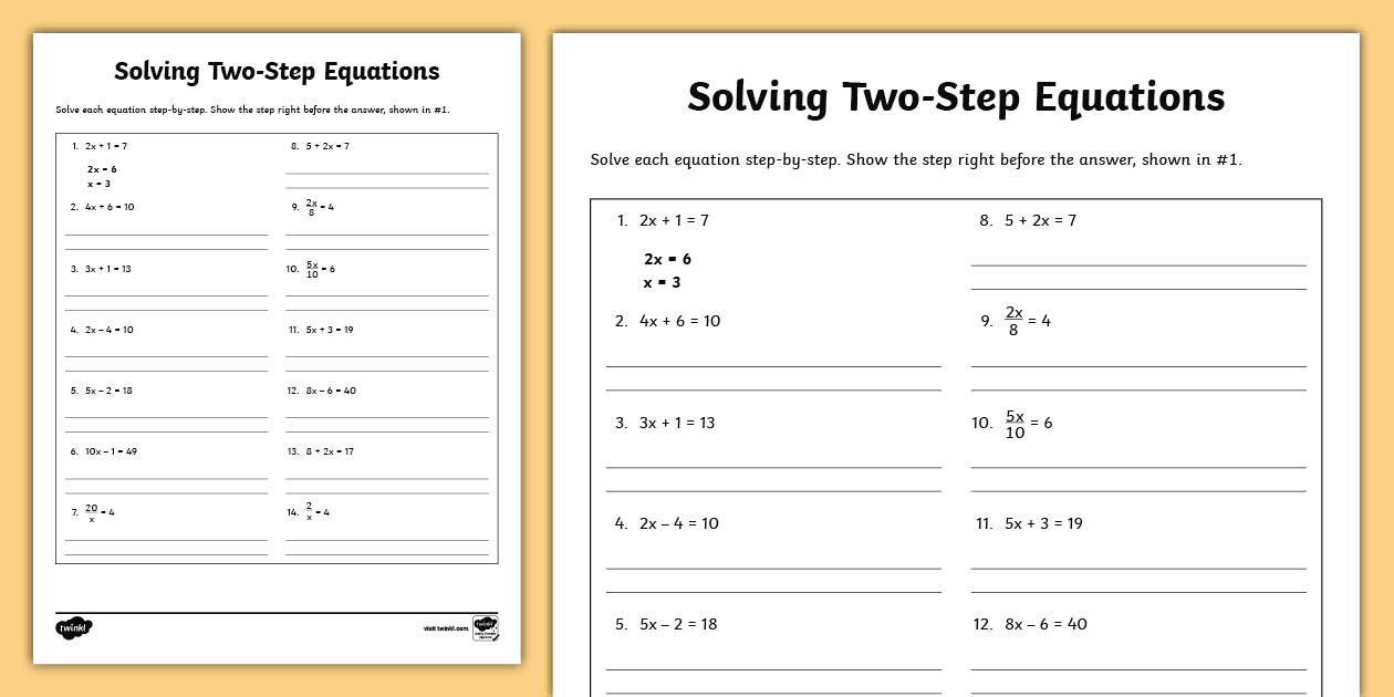 Seventh Grade Solving Two-Step Equations Practice - Twinkl