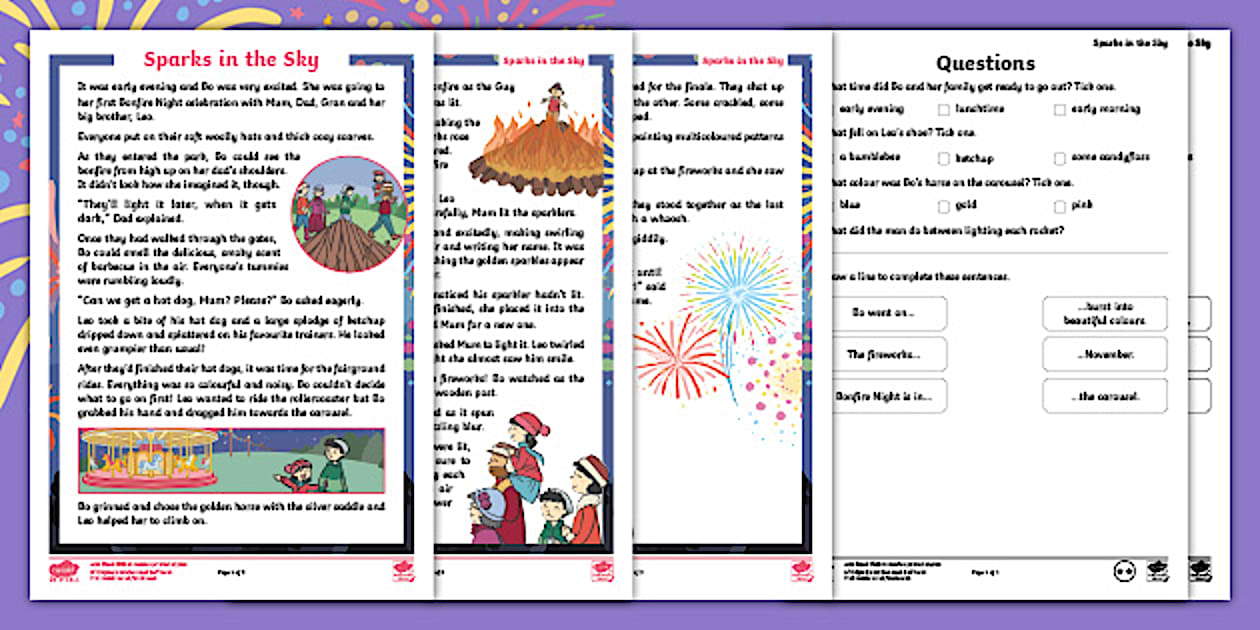 Sparks in the Sky Differentiated Reading Comprehension Activity