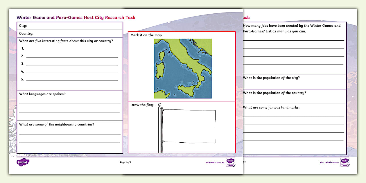 Winter Games and Para-Games Host City Research Task - Twinkl