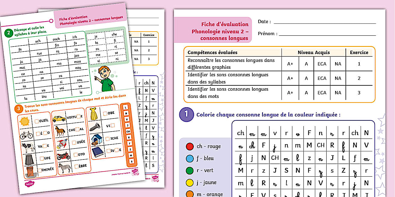 Fiche d'évaluation Niveau 2 - Consonnes longues - Twinkl