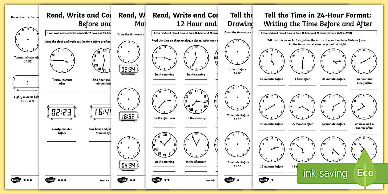 Editable Year 5 Tell and Write the Time Differentiated Worksheets