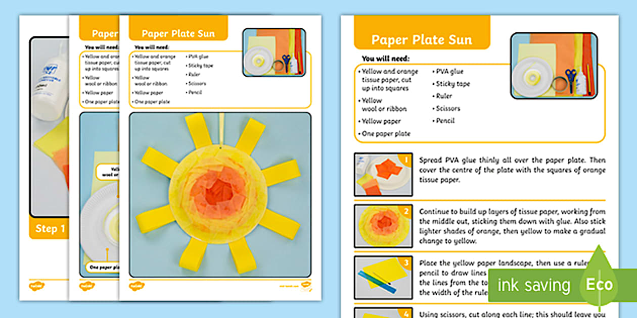 Editable Paper Plate Sun Craft Instructions (teacher made)