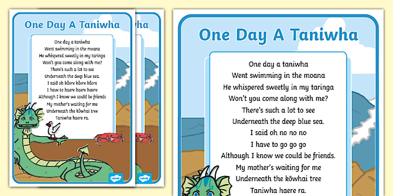Editable One Day A Taniwha Song A4 Display Poster - Twinkl