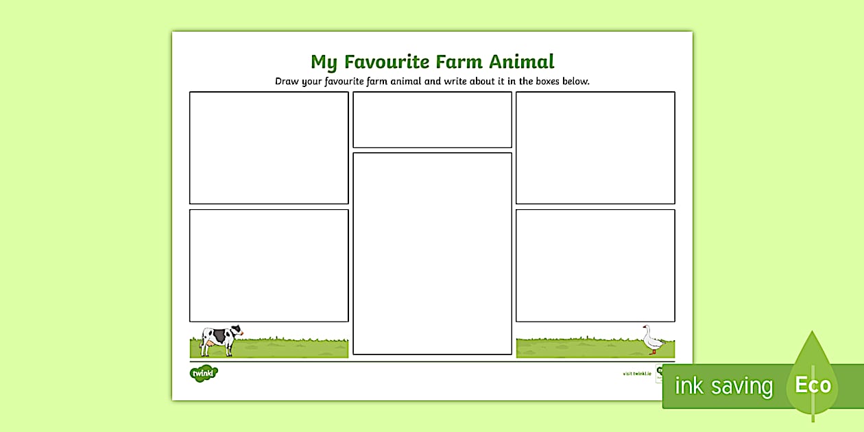 The Farm Aistear My Favourite Animal Writing Frames - Twinkl