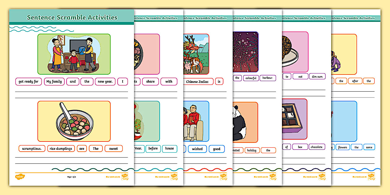 Lunar New Year Sentence Scramble Worksheets - Twinkl