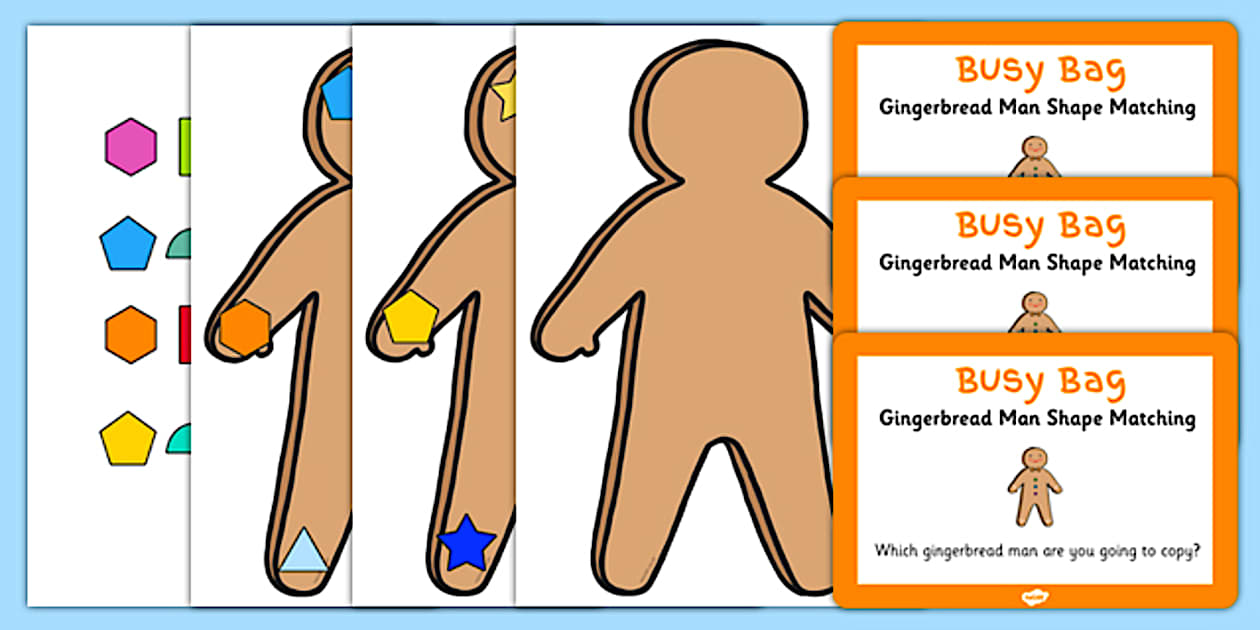 Gingerbread Man Shape Matching Busy Bag Prompt Card and Resource Pack