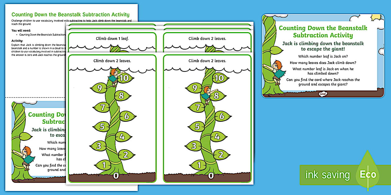 Counting Down the Beanstalk Subtraction Activity - Twinkl