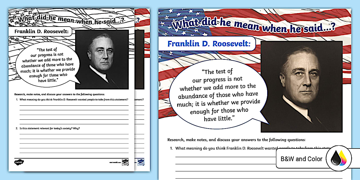 Franklin D. Roosevelt Quote Research and Discussion Activity Worksheet
