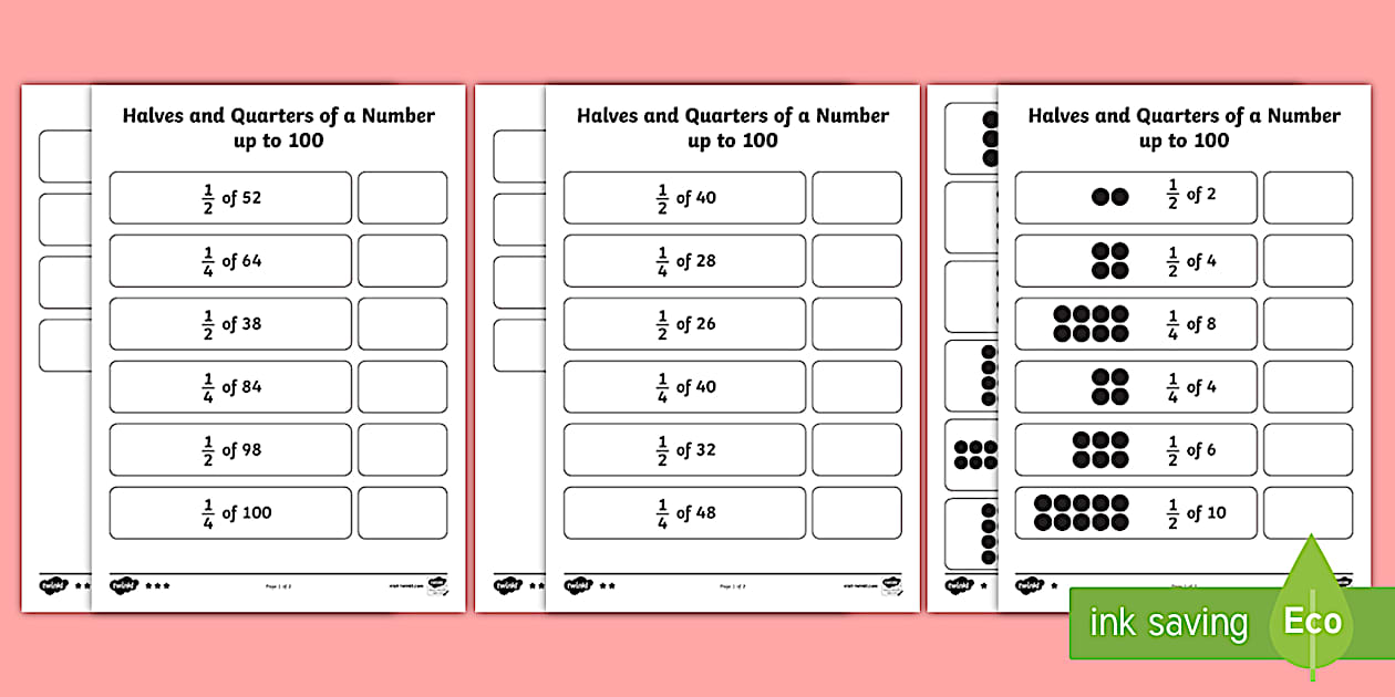 Editable Halves and Quarters of a Number up to 100 - Twinkl