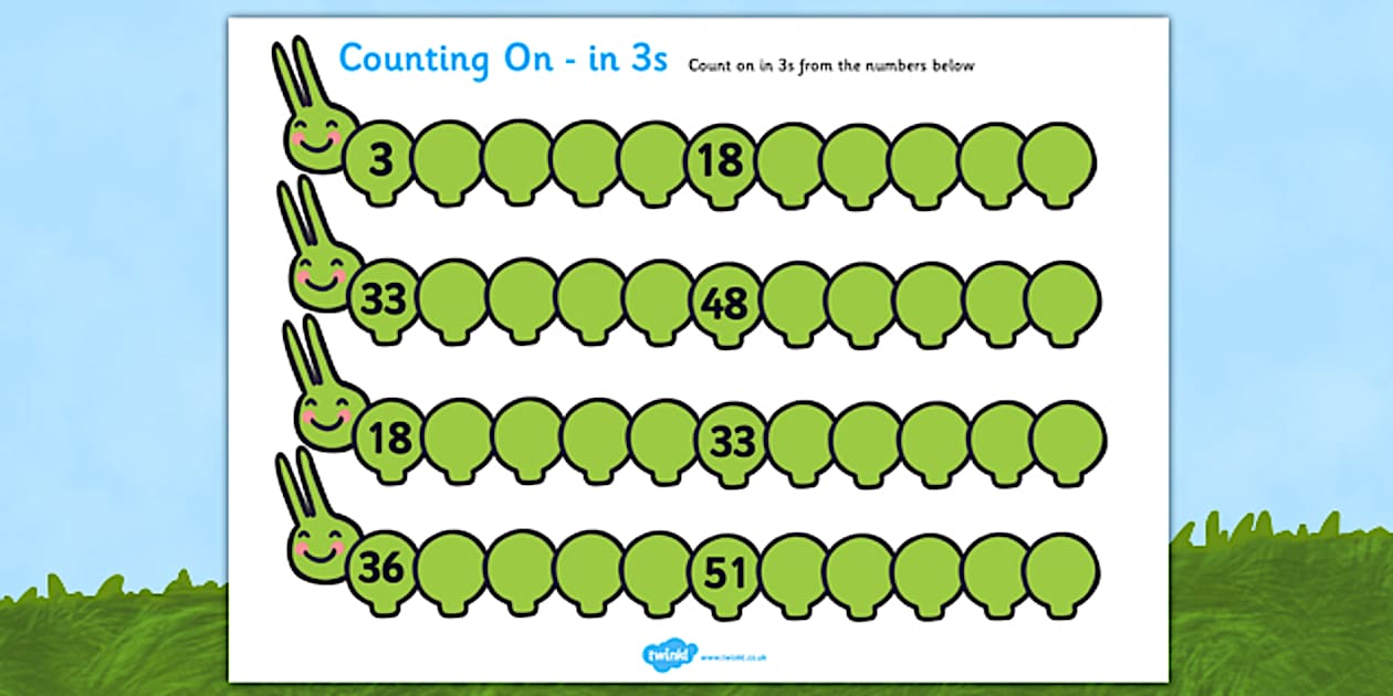 Editable Counting on Worksheets Caterpillar 3s - Twinkl