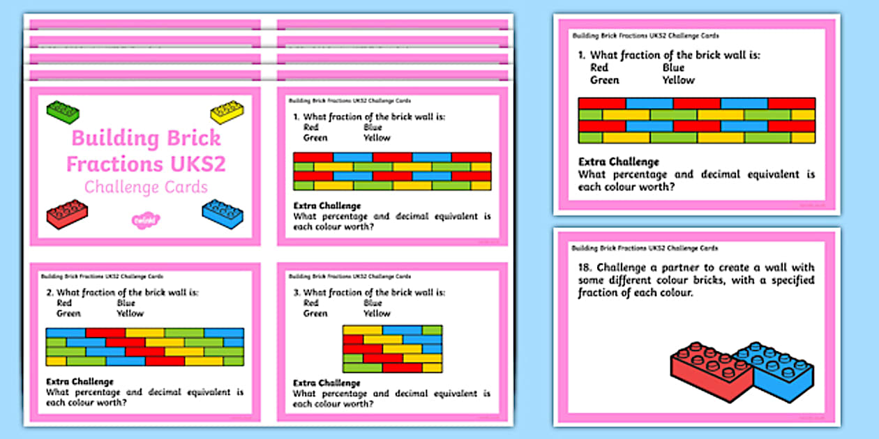 Editable UKS2 Building Brick Fraction Challenge Cards