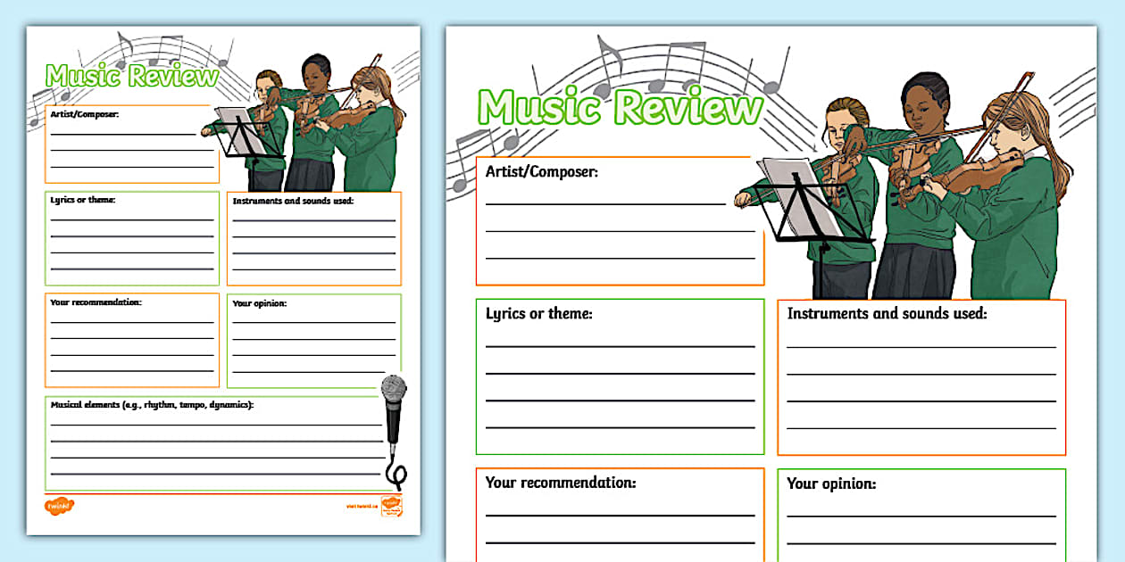 Music Review Worksheet (teacher made) - Twinkl