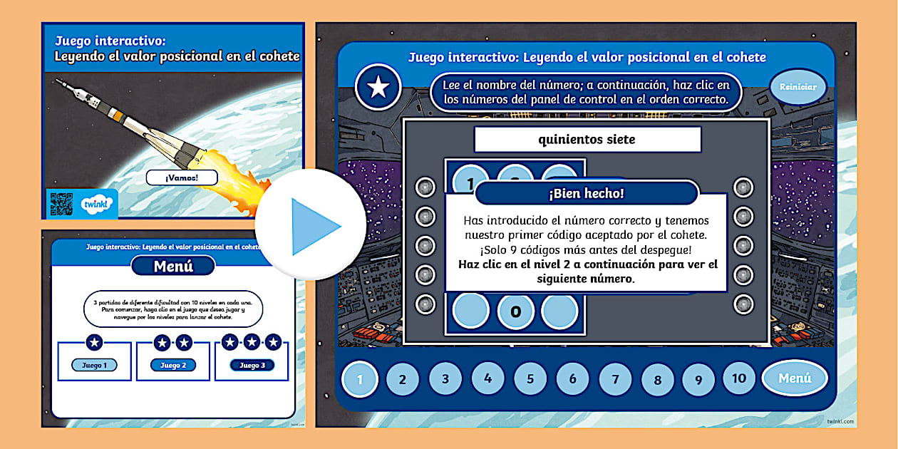 Juego interactivo: Leyendo el valor posicional en el cohete