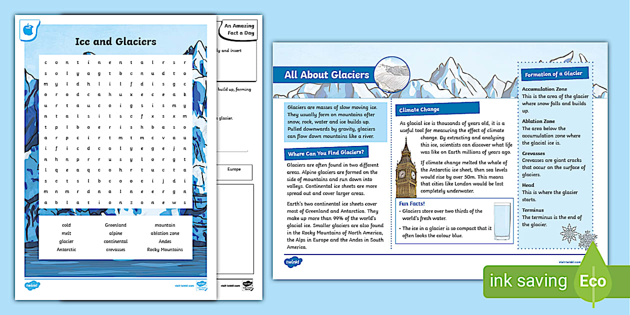 Ice and Glaciers Worksheet / Worksheet, worksheet - Twinkl