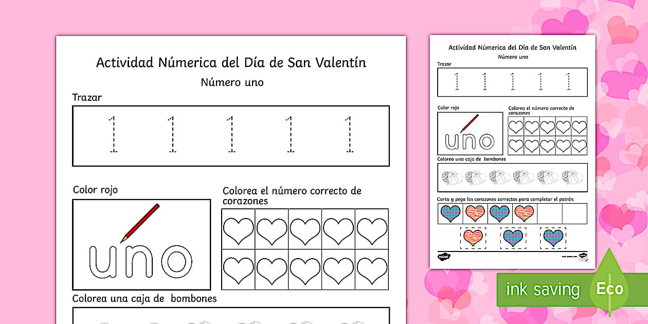 Actividad del número uno del día de San Valentín - Twinkl