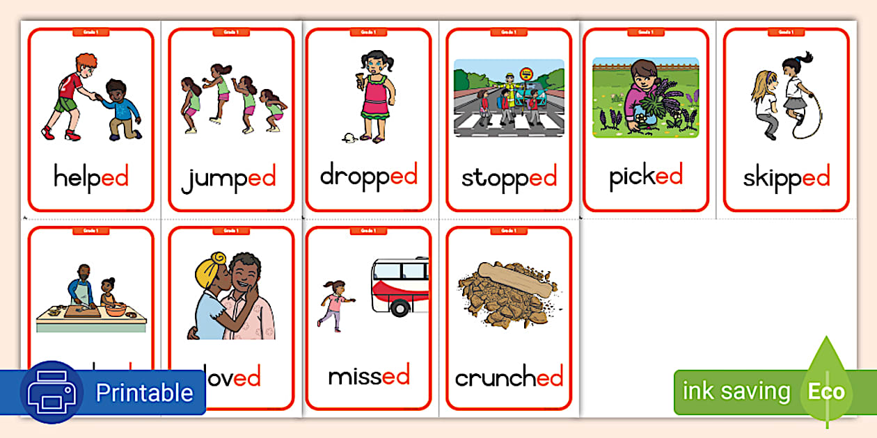 Grade 1 English - Phonics - Flashcards: Words Ending With -ed