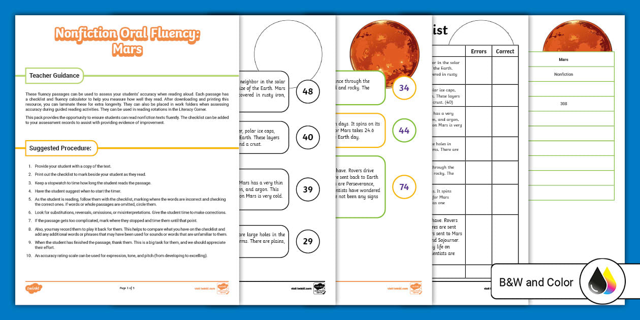 Third Grade Nonfiction Oral Fluency Assessment: Mars