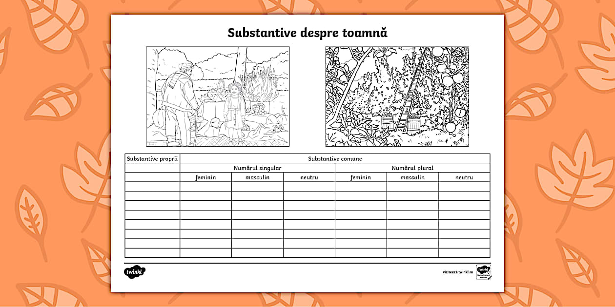 Substantive despre toamnă – Completează tabelul - Twinkl