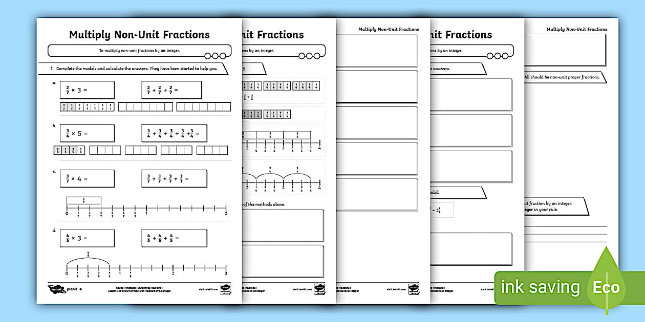 👉 Multiply Non-Unit Fractions by an Integer Worksheets Y5
