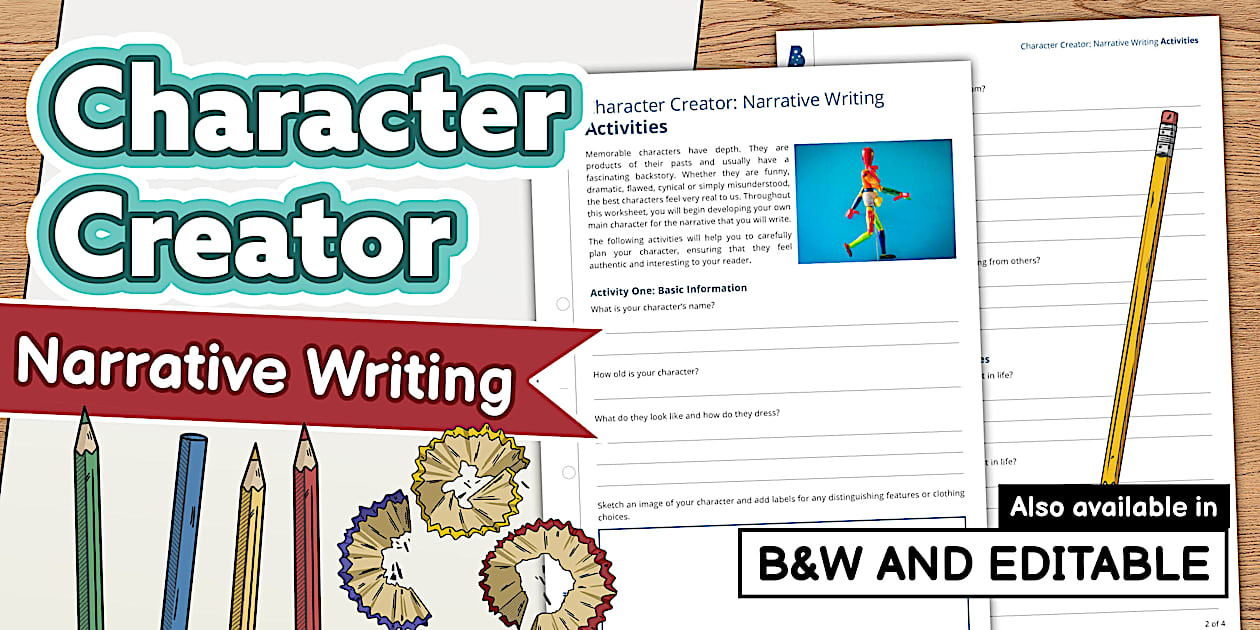 Character Creator: Narrative Writing Activity Sheet