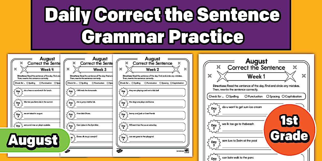 First Grade August Grammar Practice
