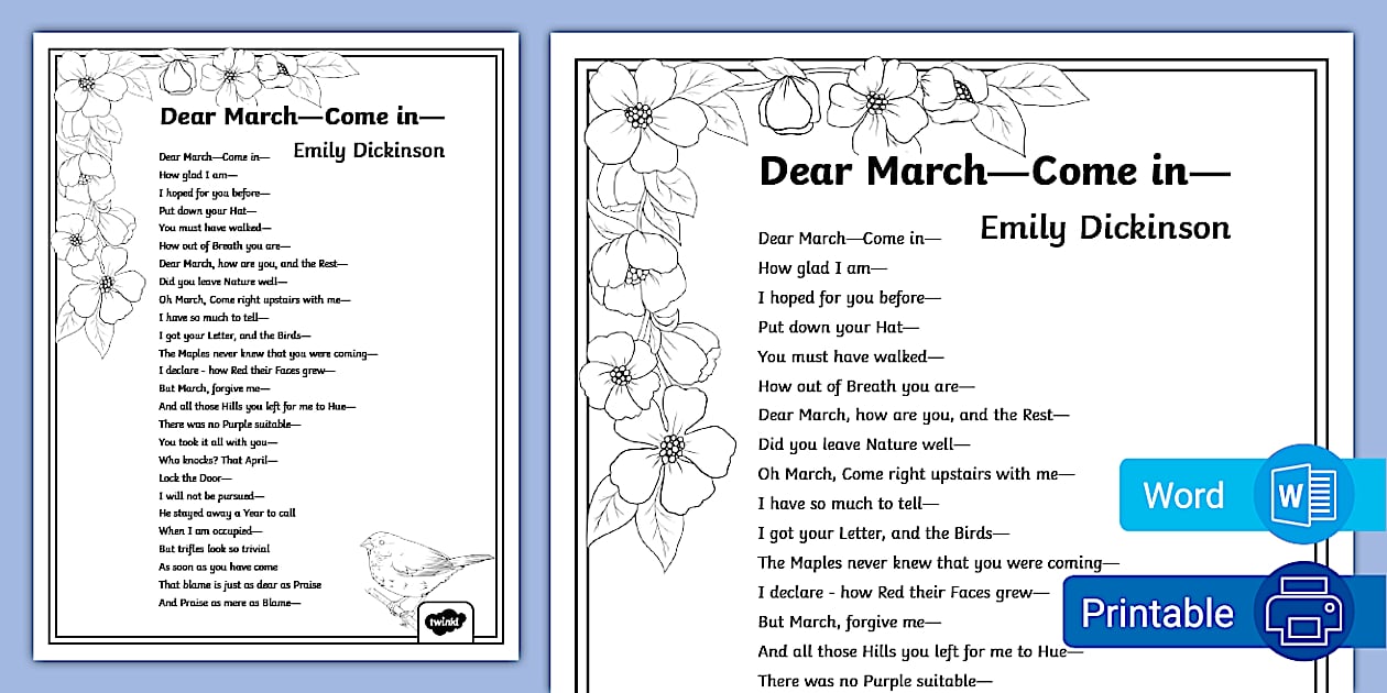 Emily Dickinson: Dear March - Come in Poem (teacher made)