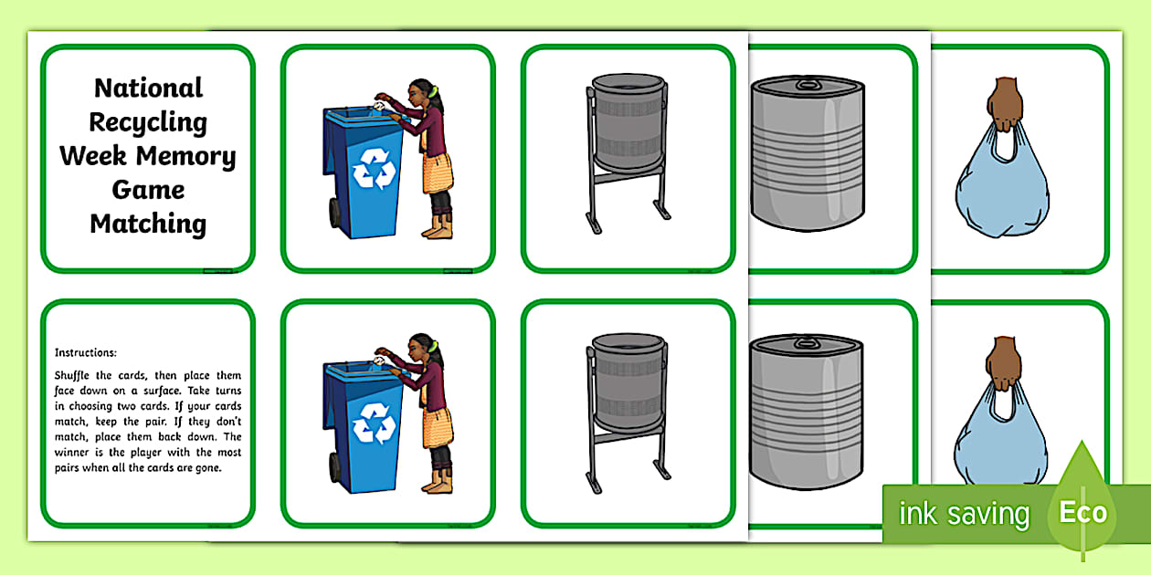 TAS National Recycling Week Memory Game Matching Cards