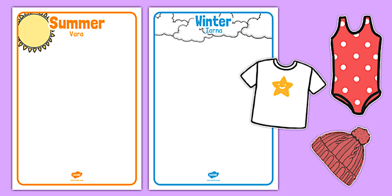 Black and White Winter and Summer Clothes Sorting Activity Romanian