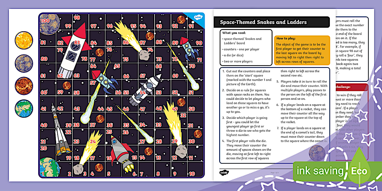 Space-Themed Snakes and Ladders Game (teacher made) - Twinkl