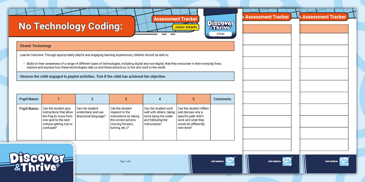 No Technology Coding: Assessment Tracker Junior Infants