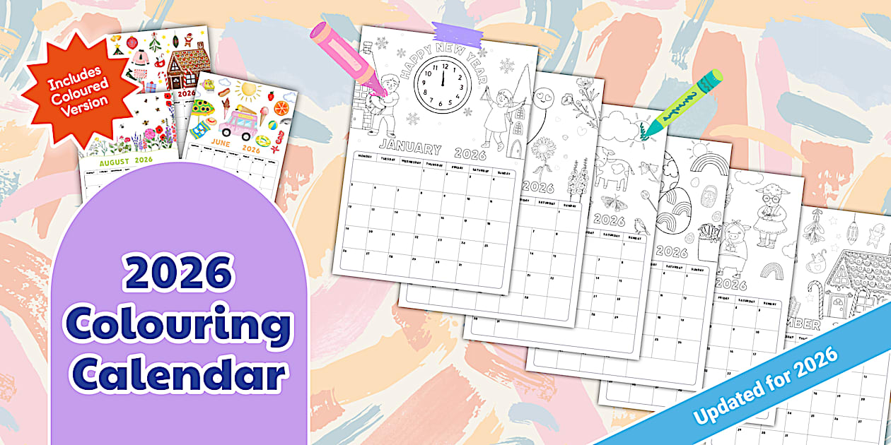 2026 Colouring Monthly Calendar