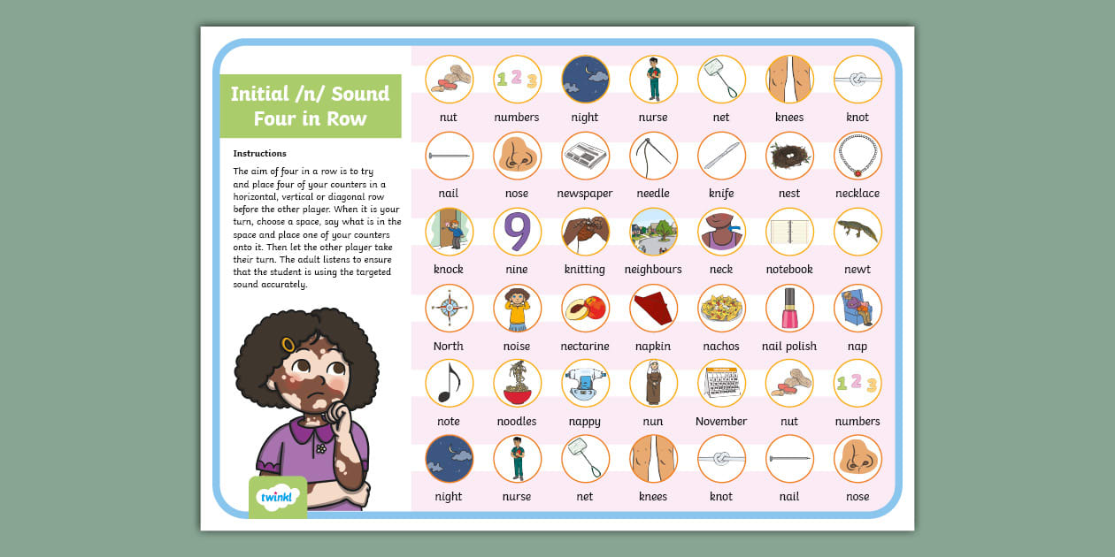 Initial /n/ Sound Four in a Row (teacher made) - Twinkl